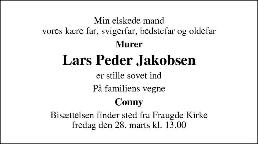 Dødsannonce – Lars Peder Jakobsen - Odense | Dødsannoncer.dk
