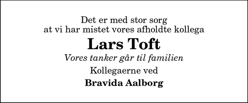 Dødsannonce – Lars Toft - Nørresundby | Dødsannoncer.dk