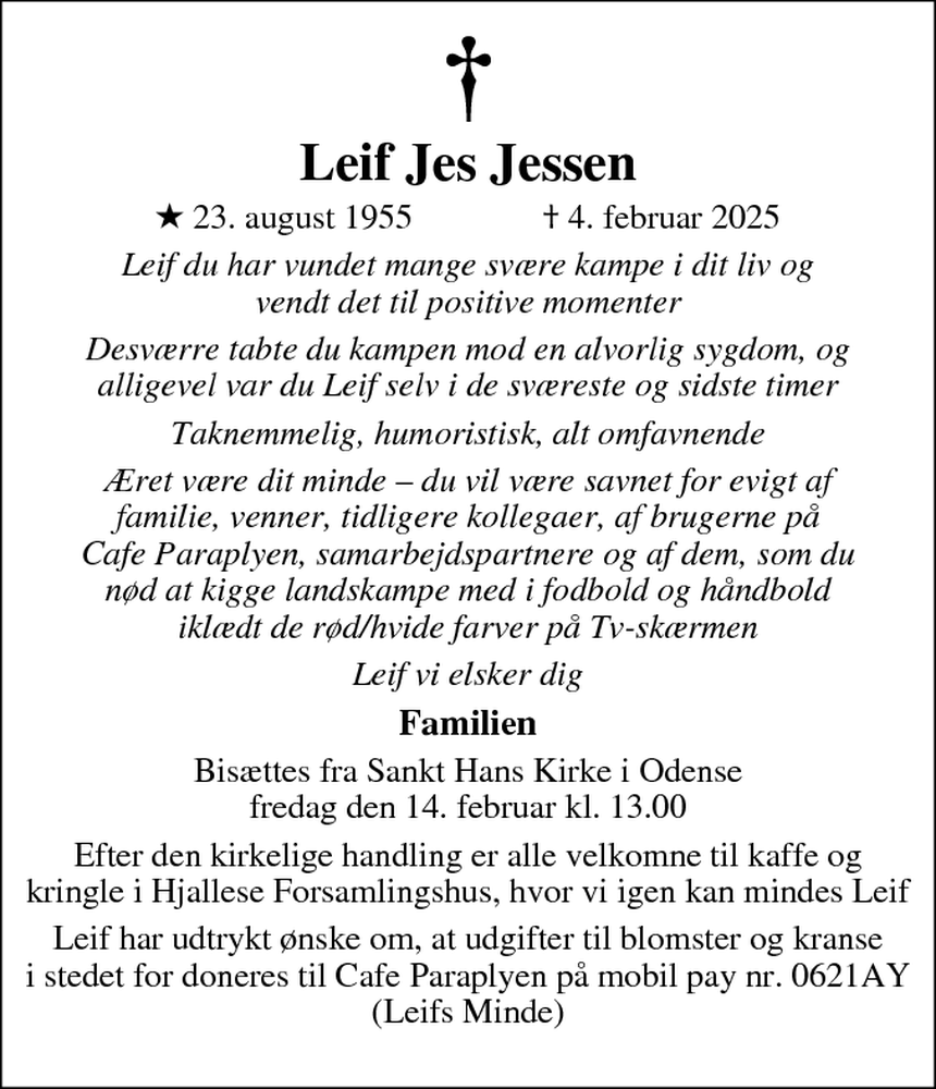 Dødsannonce – Leif Jes Jessen - Odense | Dødsannoncer.dk