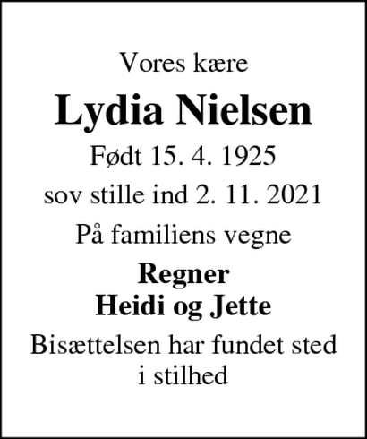 Dødsannonce – Lydia Nielsen - Aarhus | Dødsannoncer.dk
