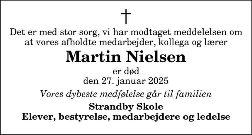 Dødsannonce – Martin Nielsen - Strandby | Dødsannoncer.dk