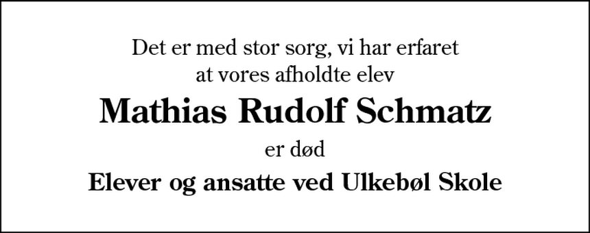 Dødsannonce – Mathias Rudolf Schmatz - Sønderborg | Dødsannoncer.dk