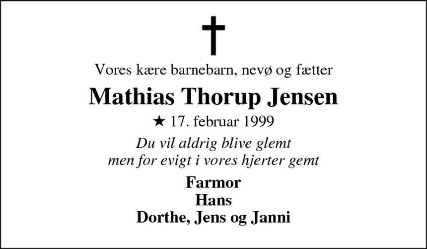 Dødsannonce – Mathias Thorup Jensen - Aalborg | Dødsannoncer.dk