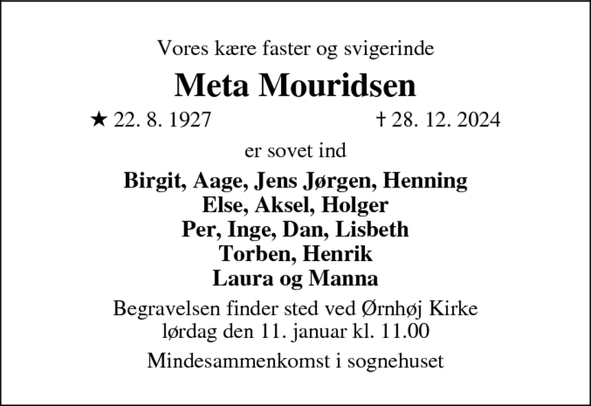 Dødsannonce – Meta Mouridsen - Ørnhøj | Dødsannoncer.dk