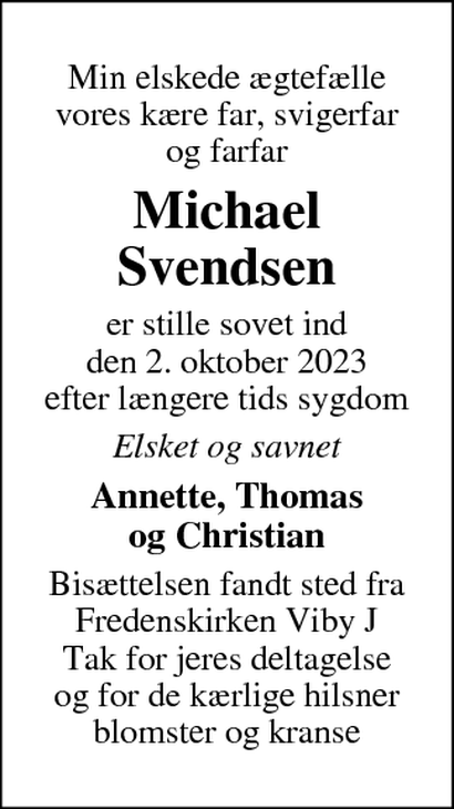 Dødsannonce – Michael Svendsen - Skanderborg | Dødsannoncer.dk