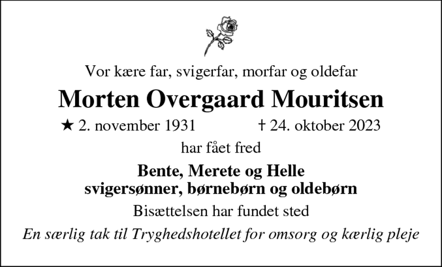 Dødsannonce – Morten Overgaard Mouritsen - Lemvig | Dødsannoncer.dk