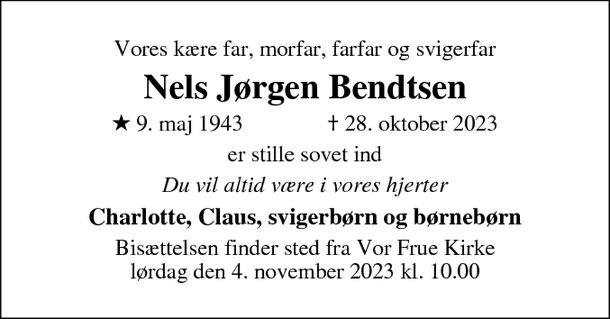 Dødsannonce – Nels Jørgen Bendtsen - Aarhus | Dødsannoncer.dk