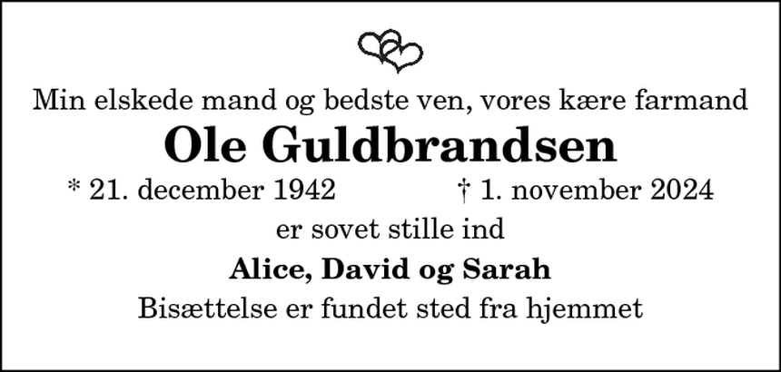 Dødsannonce – Ole Guldbrandsen - Brovst | Dødsannoncer.dk