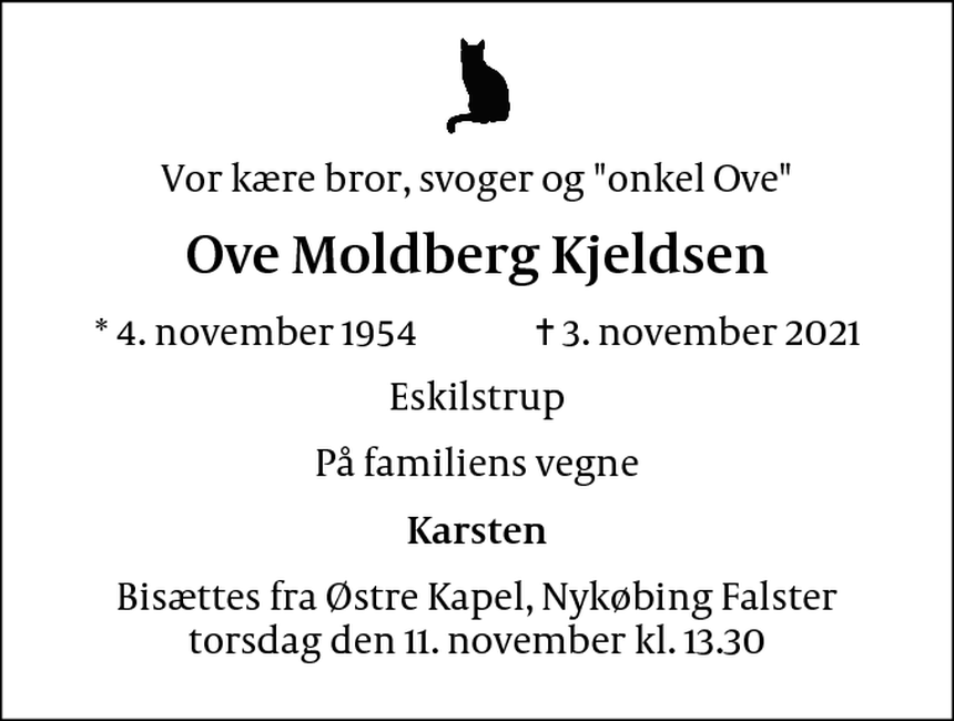 Dødsannonce – Ove Moldberg Kjeldsen - Eskildstrup | Dødsannoncer.dk