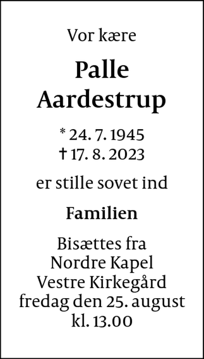 Dødsannonce – Palle Aardestrup - København | Dødsannoncer.dk