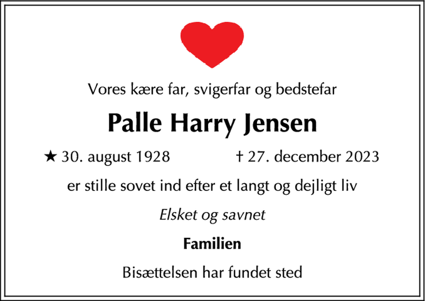Dødsannonce – Palle Harry Jensen - Farum | Dødsannoncer.dk