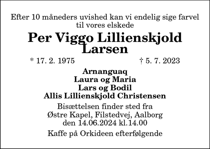 Dødsannonce – Per Viggo Lillienskjold Larsen - Aalborg SØ | Dødsannoncer.dk
