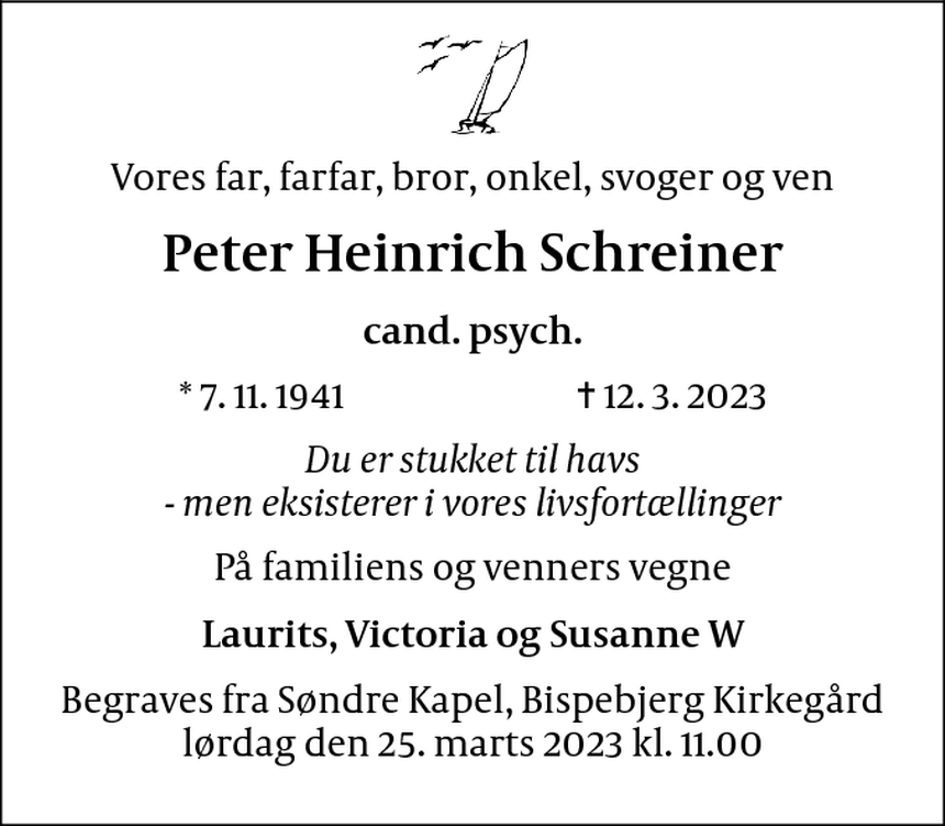 Dødsannonce – Peter Heinrich Schreiner - København | Dødsannoncer.dk
