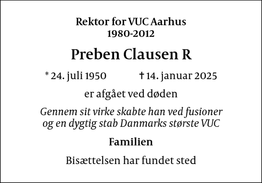 Dødsannonce – Preben Clausen - Ebeltoft | Dødsannoncer.dk