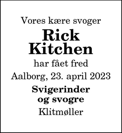 Dødsannonce – Rick Kitchen - Klitmøller | Dødsannoncer.dk