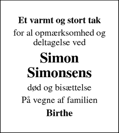Dødsannonce – Simon Simonsen - Rødding | Dødsannoncer.dk