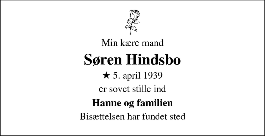 Dødsannonce – Søren Hindsbo - 3360 | Dødsannoncer.dk