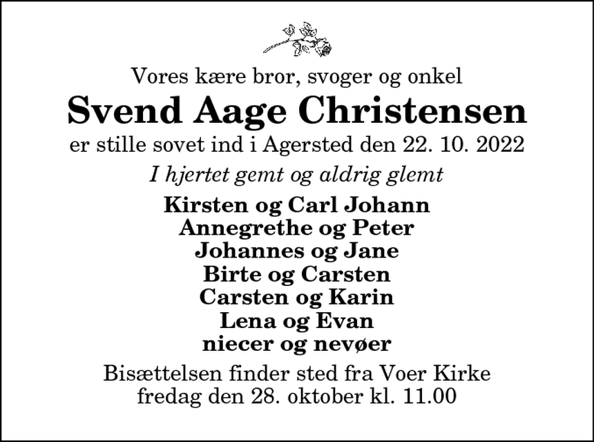 Dødsannonce – Svend Aage Christensen - Agersted | Dødsannoncer.dk