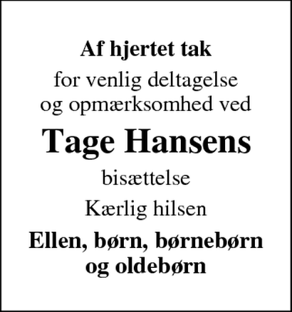 Dødsannonce – Tage Hansen - Sønderborg | Dødsannoncer.dk
