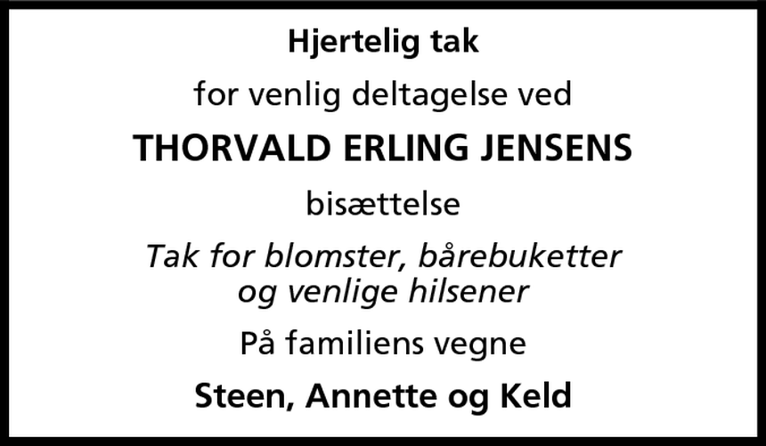 Dødsannonce – Thorvald Erling Jensen - Hvidovre | Dødsannoncer.dk