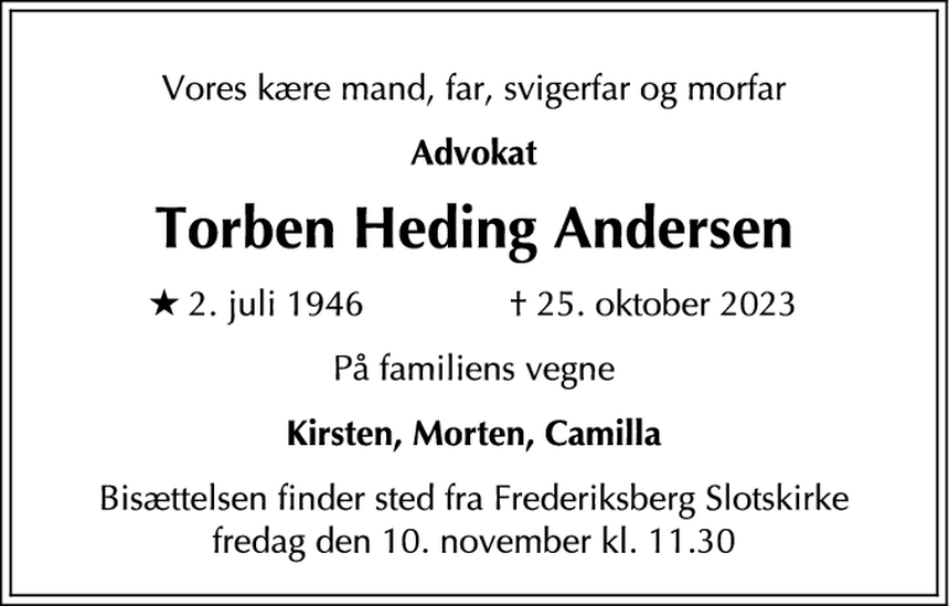 Dødsannonce – Torben Heding Andersen - Frederiksberg | Dødsannoncer.dk