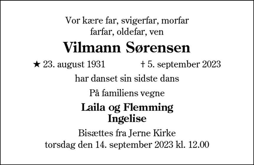 Dødsannonce – Vilmann Sørensen - Esbjerg | Dødsannoncer.dk